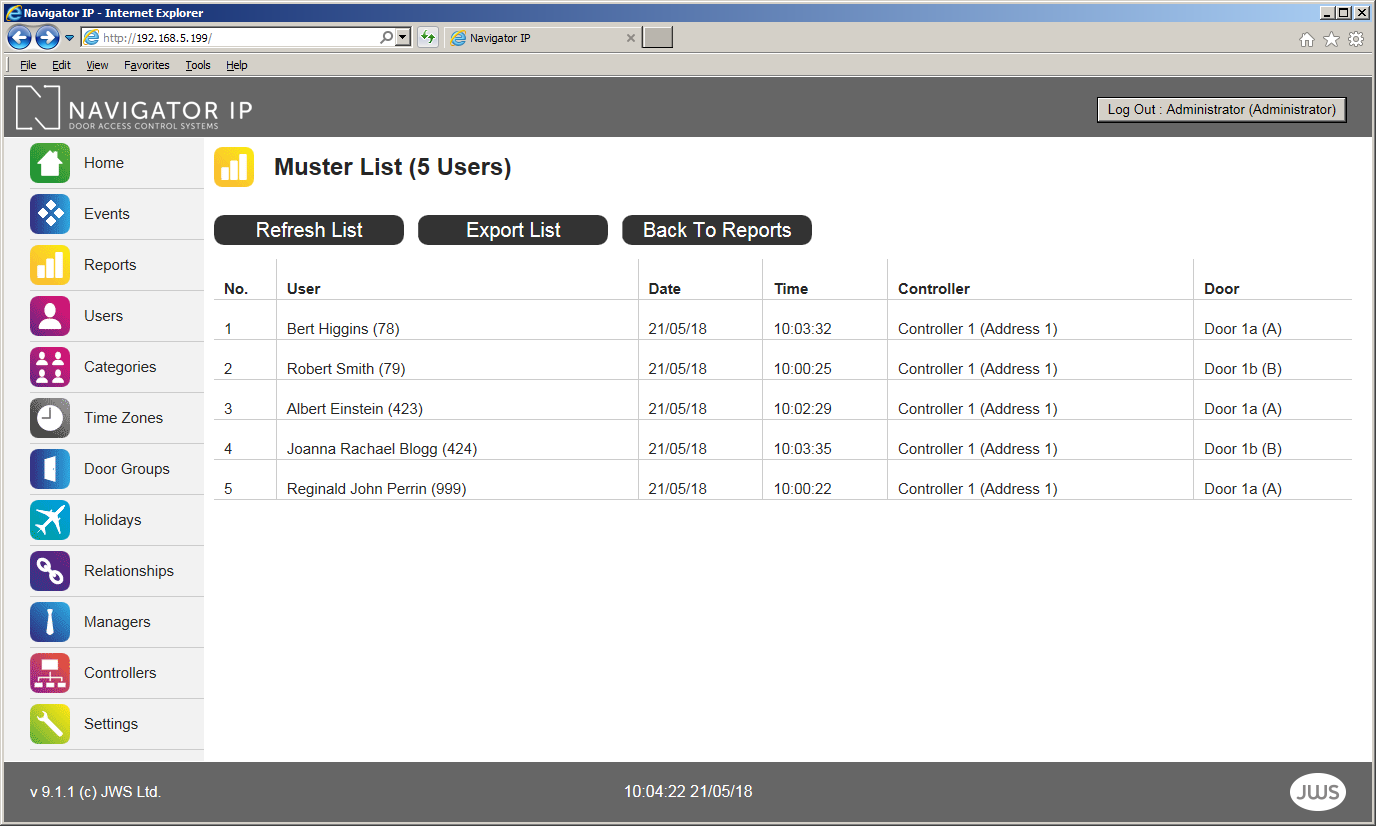 Navigator IP Software - Reports Access Control & Automatic Door Equipment